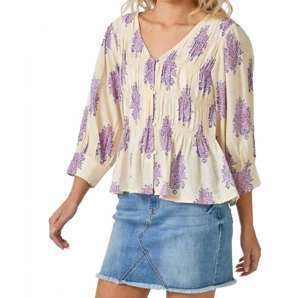 Mystree | Tops | New Mystree Puff Sleeve Smocked Blouse In Lilac Floral ...